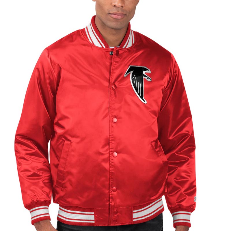 Atlanta Falcons Locker Room Satin Varsity Jacket | Leather Jacket Direct